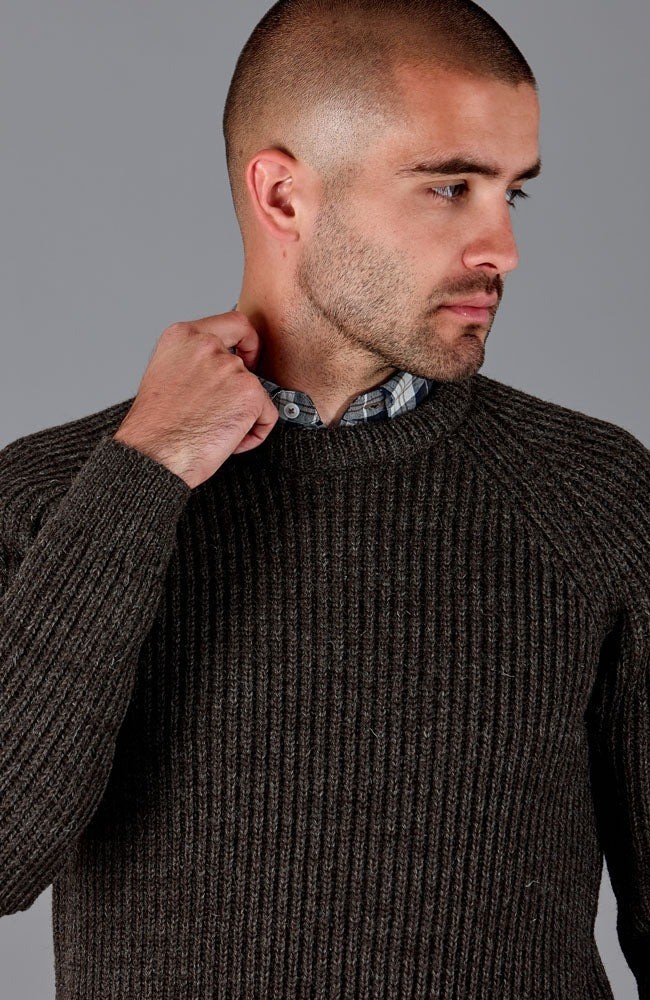 Paul James Mens 100% British Wool Heavyweight Ribbed Sweater - Brown