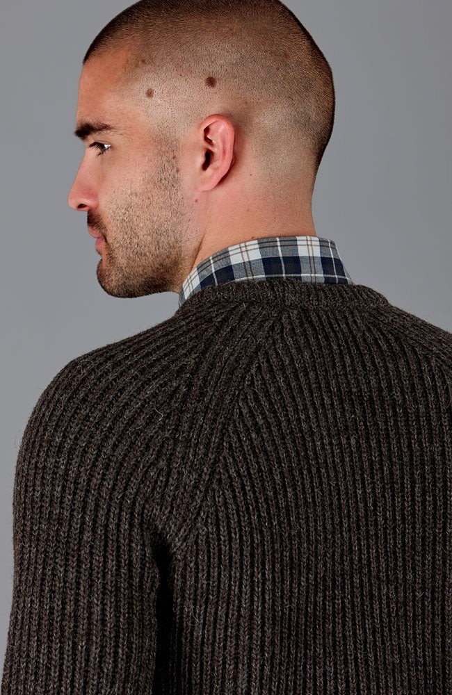 Paul James Mens 100% British Wool Heavyweight Ribbed Sweater - Brown