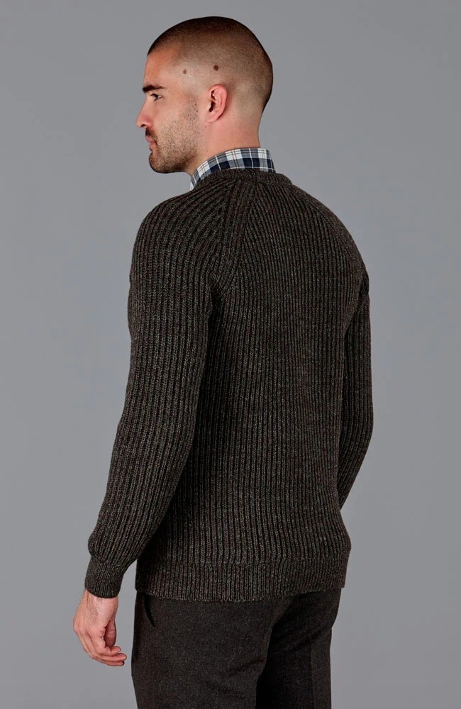 Paul James Mens 100% British Wool Heavyweight Ribbed Sweater - Brown