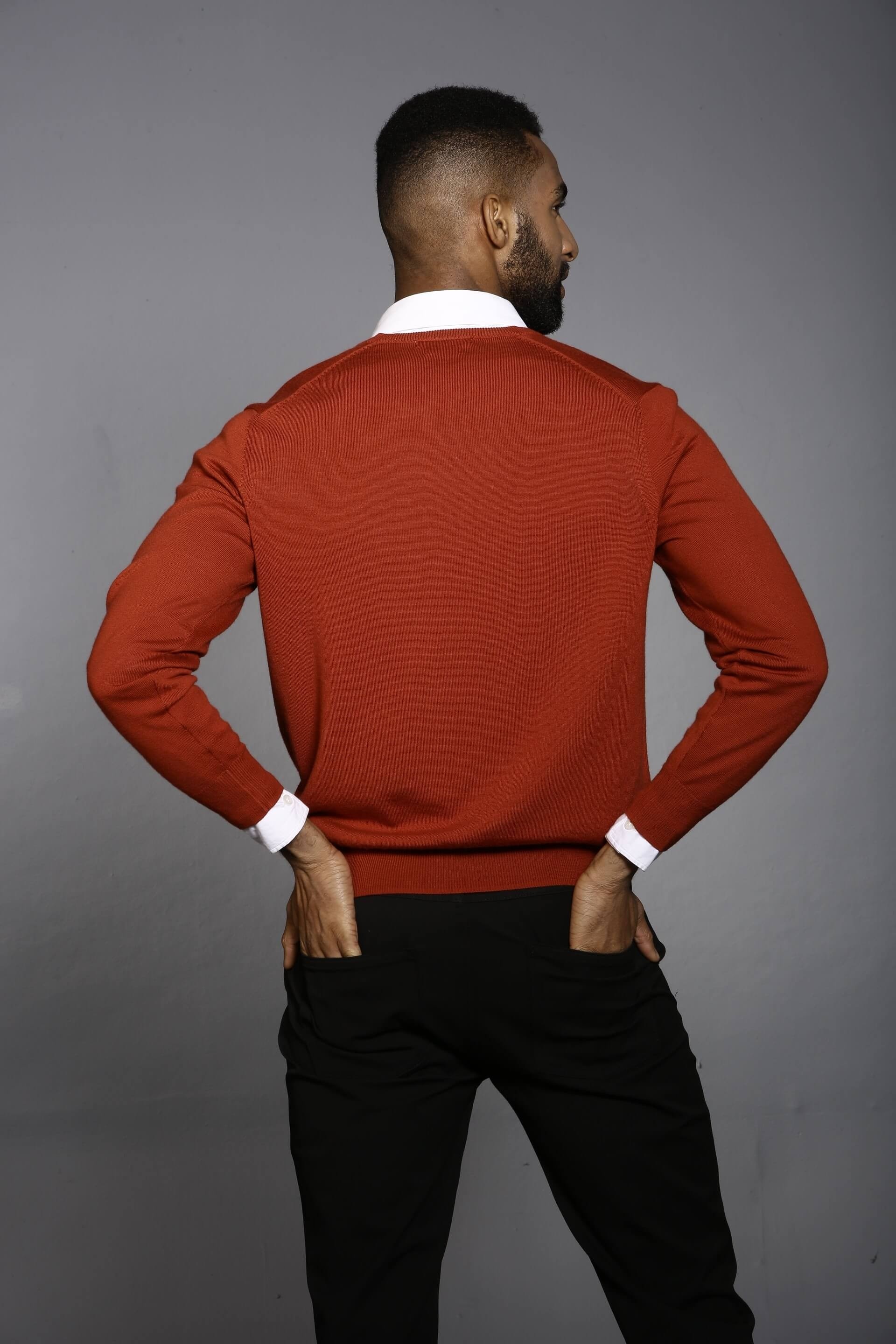 Merino Wool Sport V-Neck - Burnt Umber
