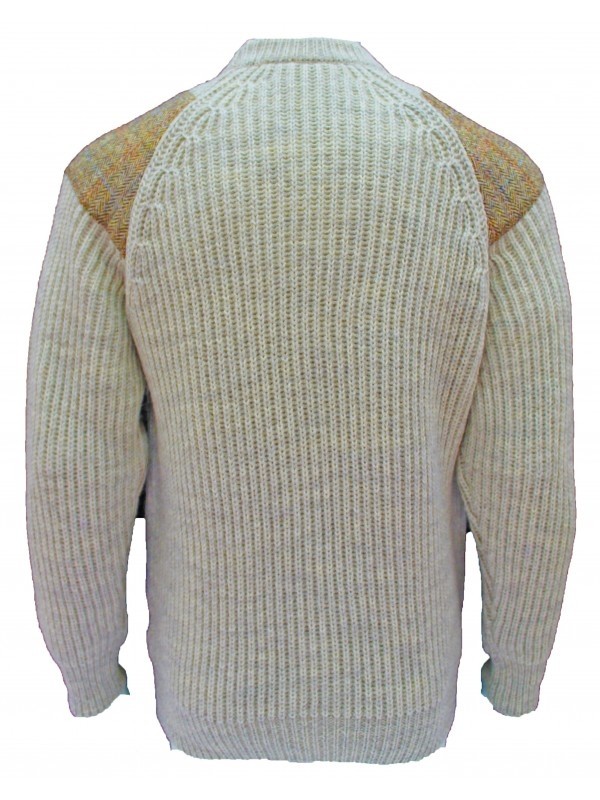 TW Kempton Gamekeeper- Chunky crew neck sweater with Harris Tweed ...