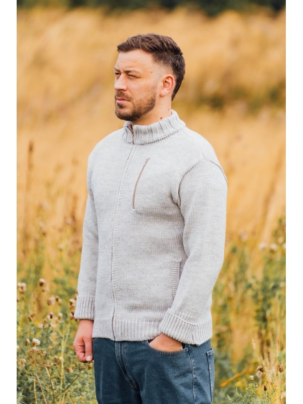 Grampian Undyed Wool Cardigan - Light Grey Welsh