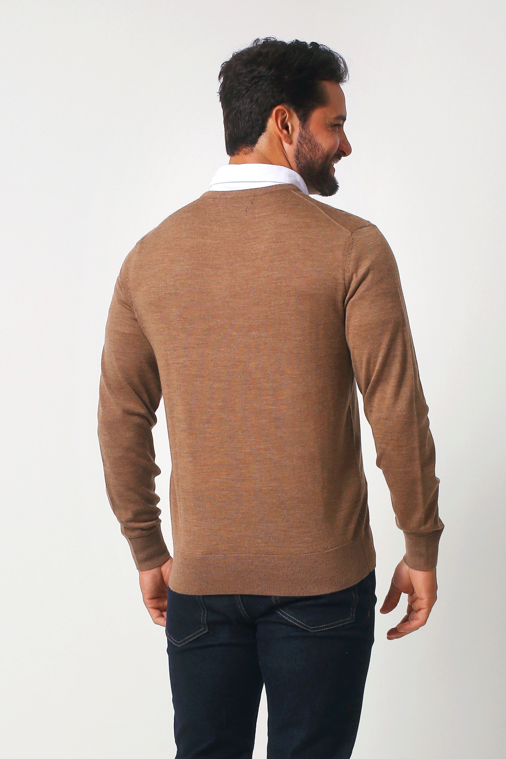 Merino Wool Crew Neck Sweater - Camel