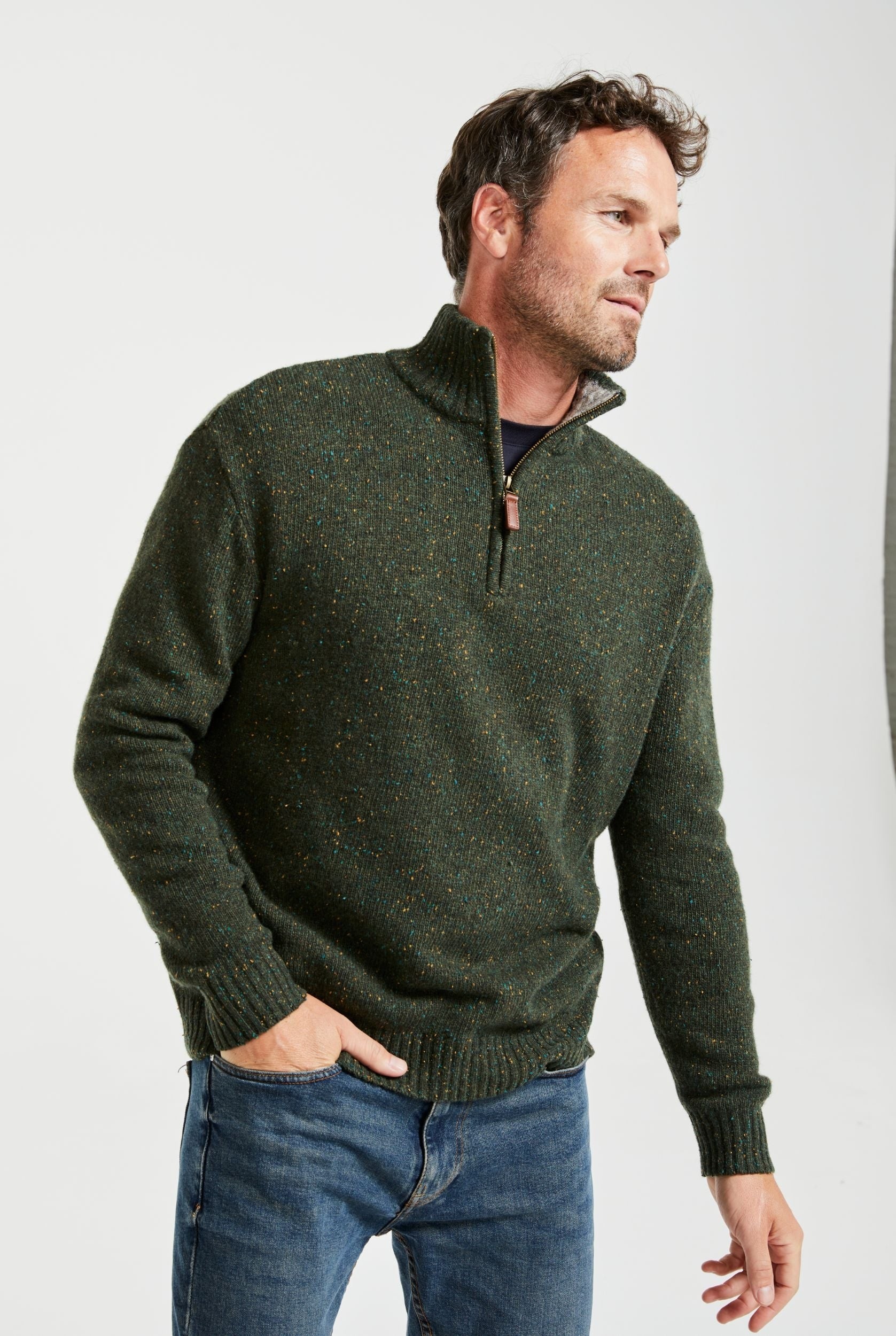 Belleek Troyer Mens Merino Wool Sweater - Grey