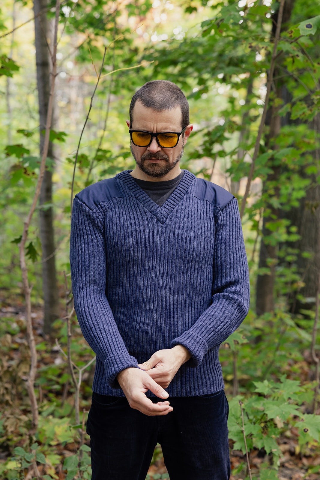 British Wool: York V-Neck British Wool Sweater, Blue Grey