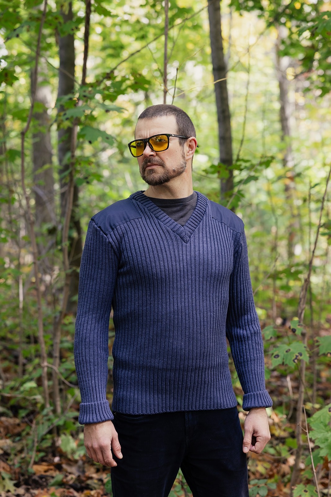 British Wool: York V-Neck British Wool Sweater, Blue Grey