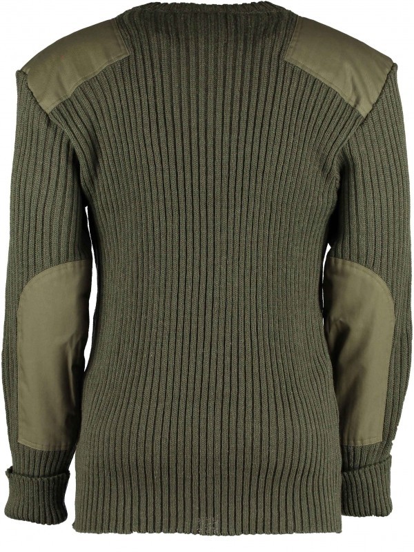 British Wool: York Crew Neck British Wool Sweater with Patches, Olive