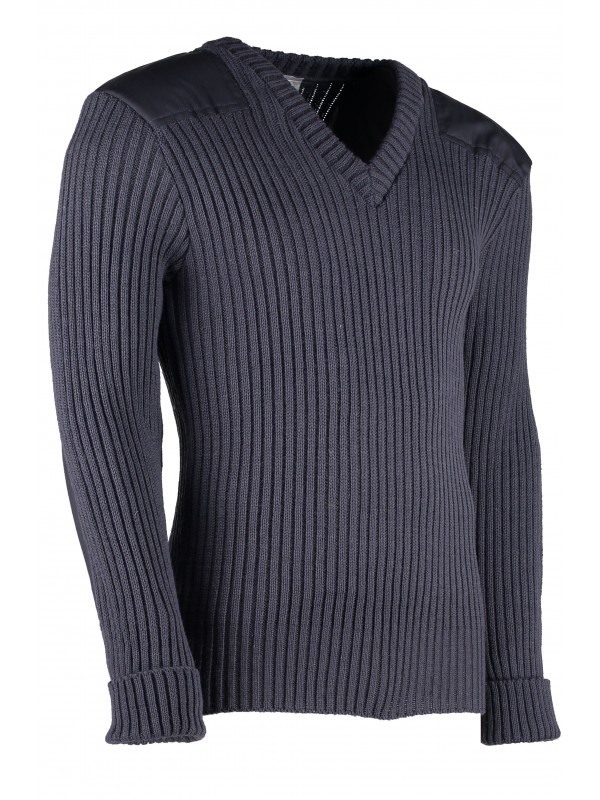 York V-Neck British Wool Sweater, Blue Grey - Commando