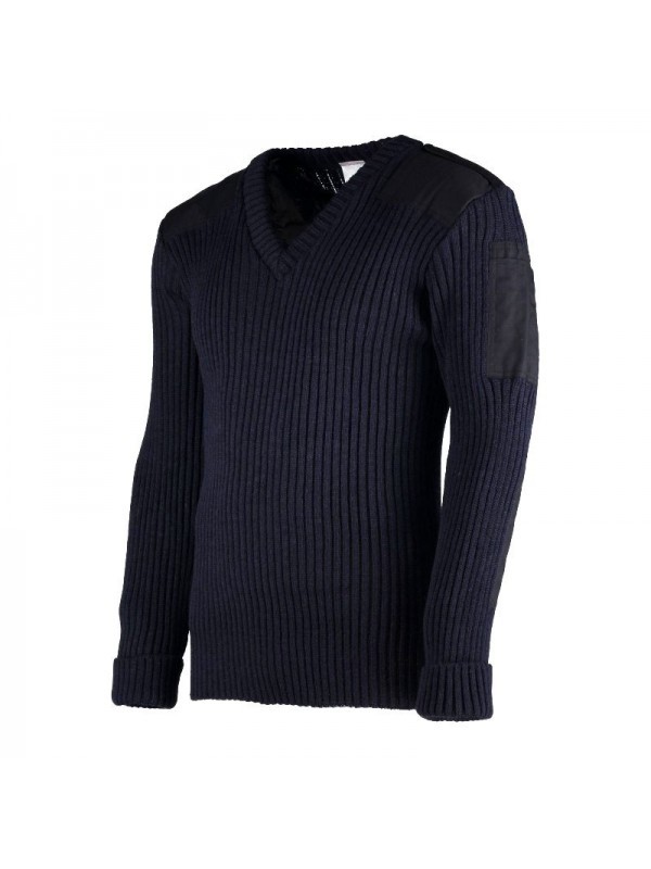 British Wool: York V-Neck British Wool Sweater With Pen Pocket, Navy Blue