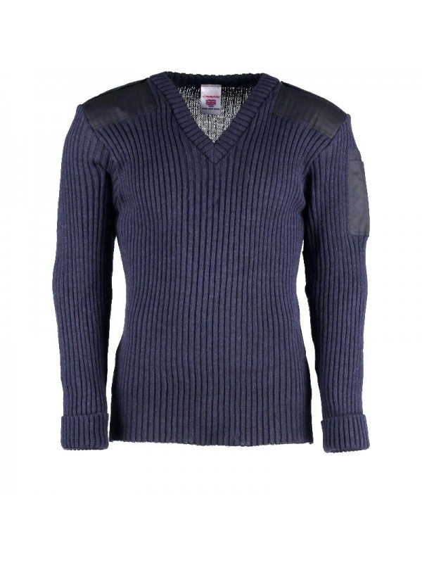 British Wool: York V-Neck British Wool Sweater With Pen Pocket, Navy Blue